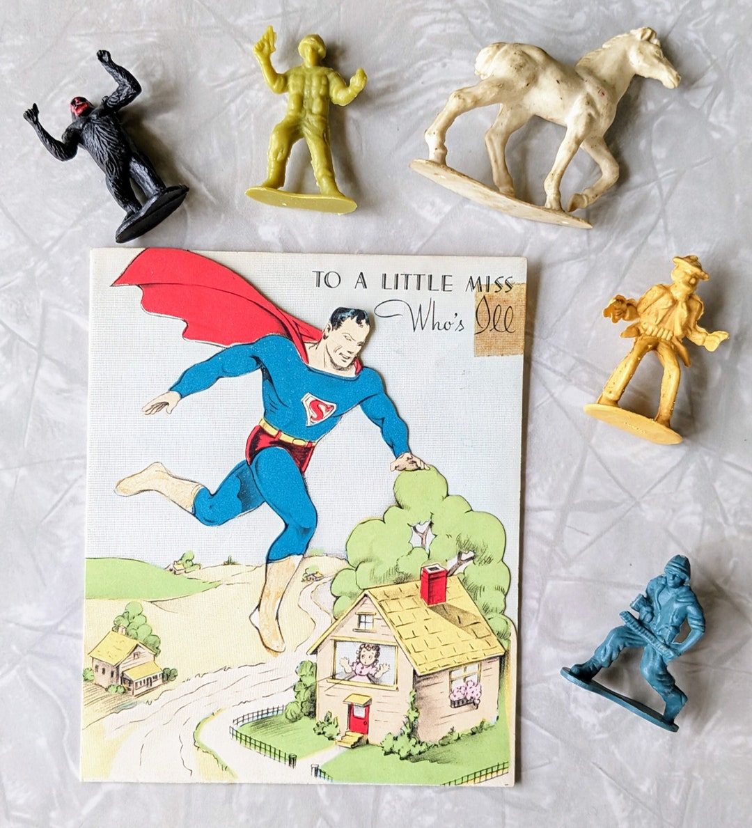 Vintage Antique 1940’s Superman Super Hero Comic Get Well Sick Greeting ...