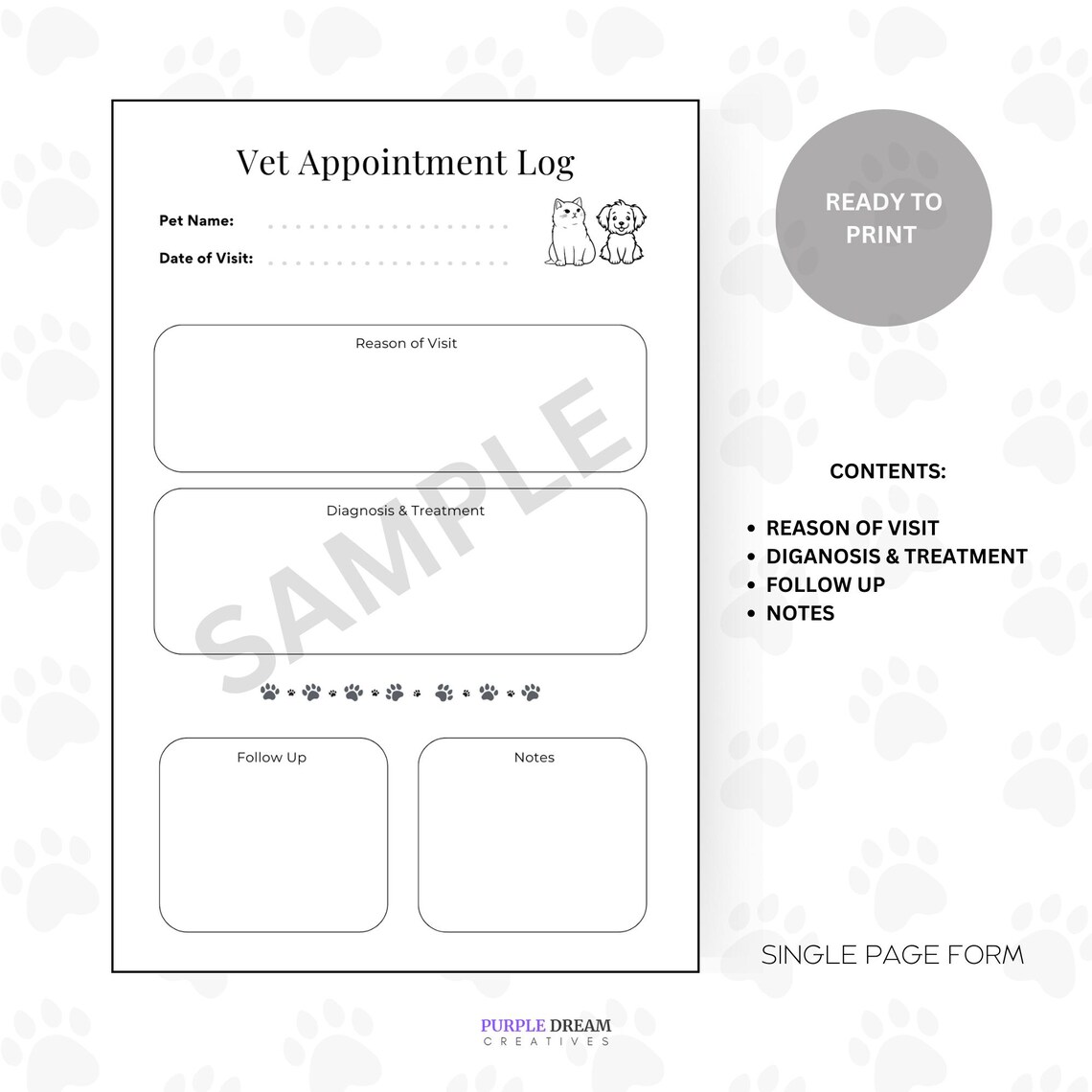 Pet Vet Appointment Log, Vet Appointment Tracker, Pet Vet Printable ...