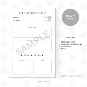 Pet Vet Appointment Log, Vet Appointment Tracker, Pet Vet Printable ...