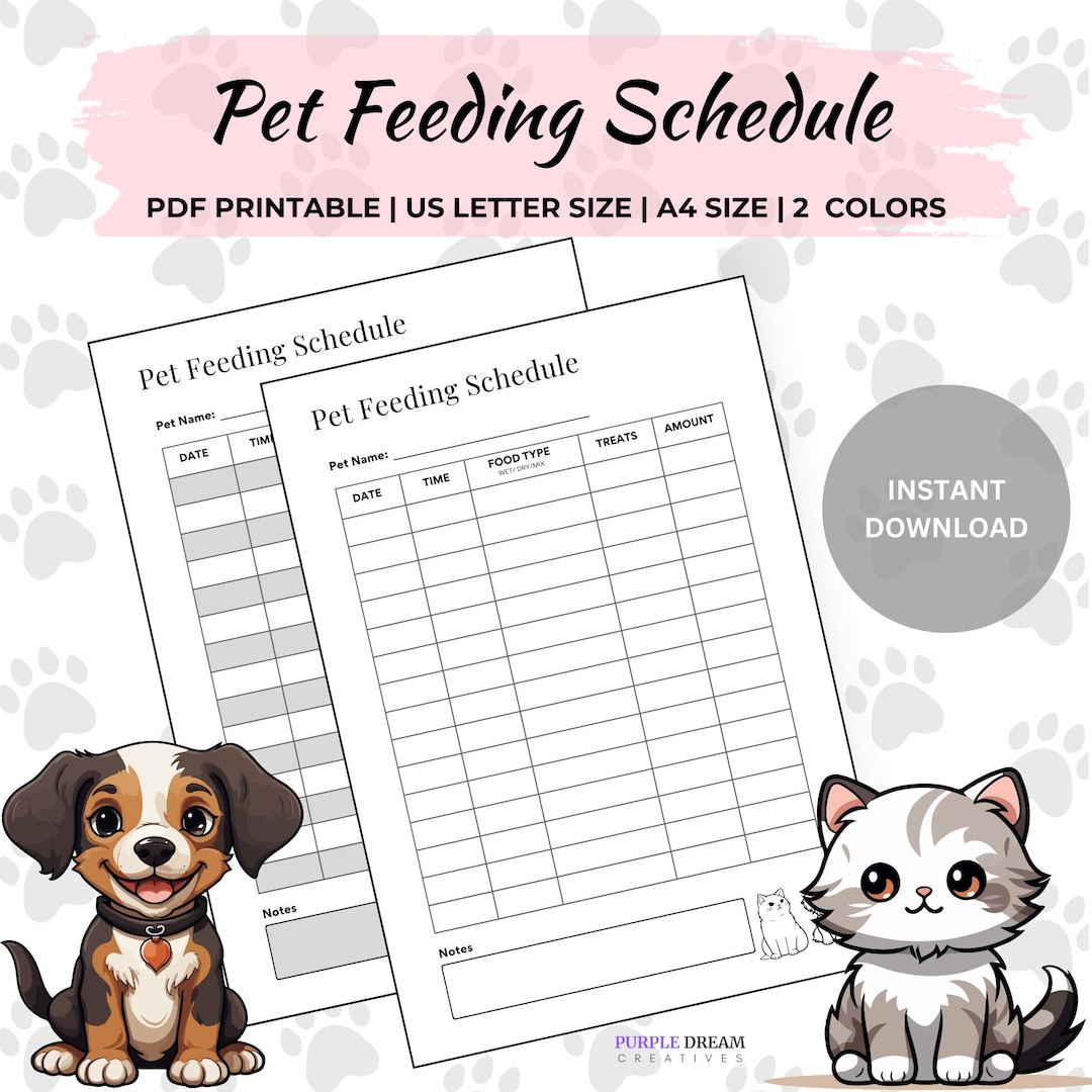 Pet Feeding Schedule Printable, Pet Feeding Planner, Pet Feeding Charts ...