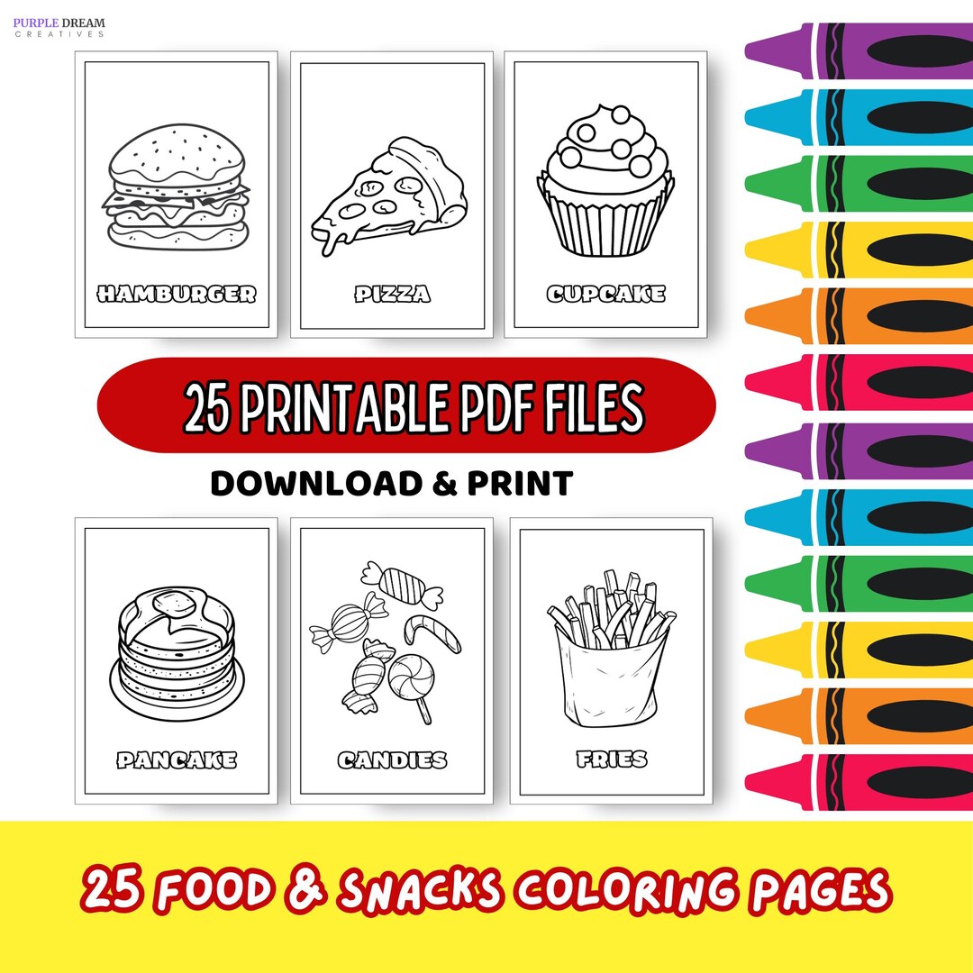 Pre-school Food and Snacks Coloring Sheets, Printable Activity ...