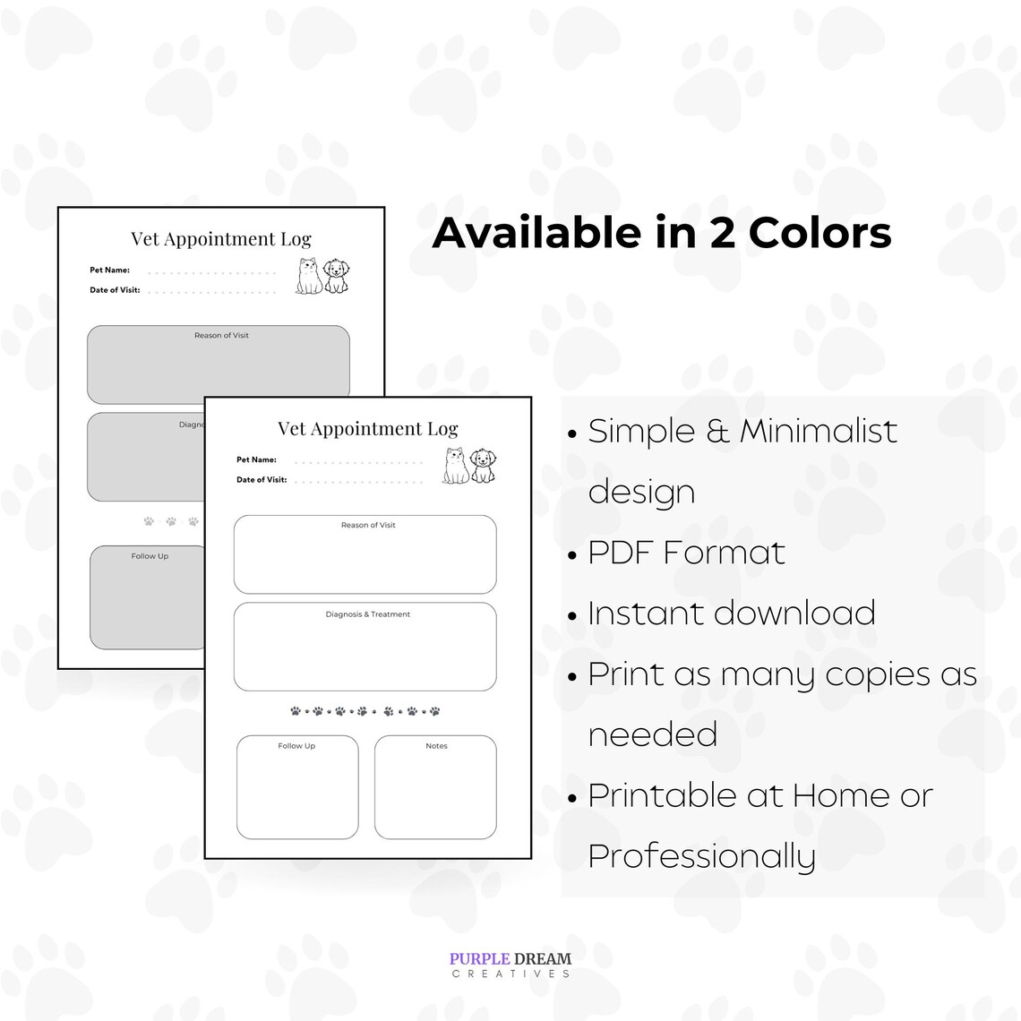 Pet Vet Appointment Log, Vet Appointment Tracker, Pet Vet Printable ...