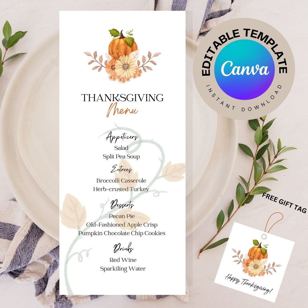 Simple Thanksgiving Menu Aesthetic Menu Pumpkin Thanksgiving - Etsy