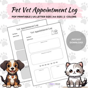 Pet Vet Appointment Log, Vet Appointment Tracker, Pet Vet Printable ...