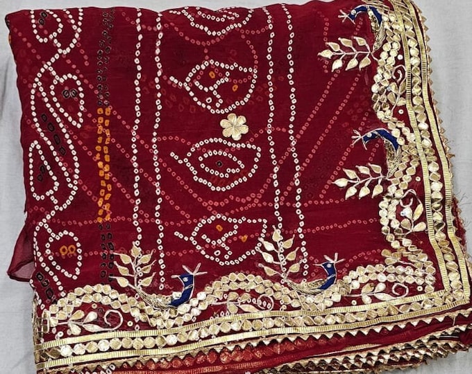 Indian Handmade Gotta Patti Jaipur Bandaj Saree, Unique Design Saree ...