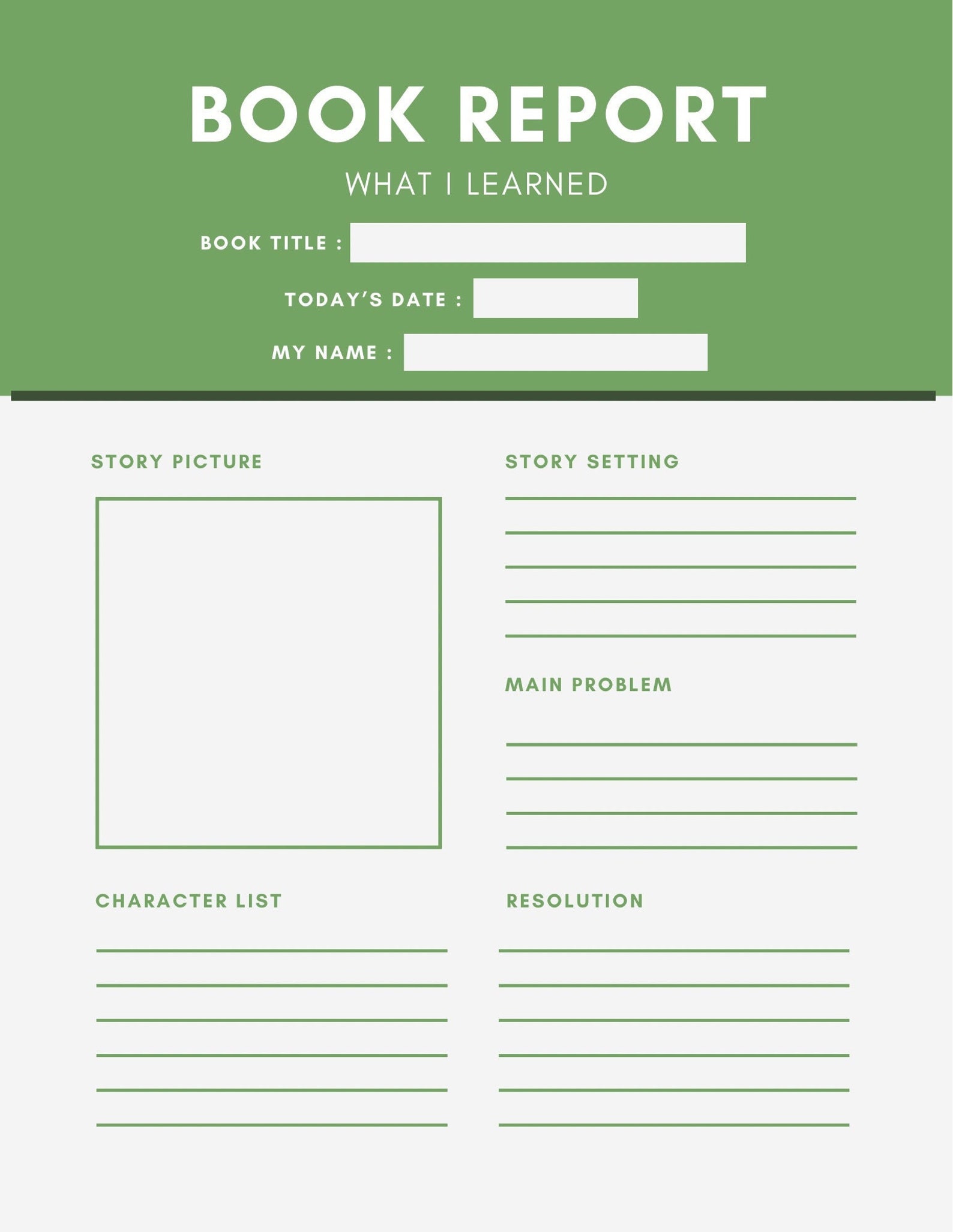 Book Report Printable Page - Etsy