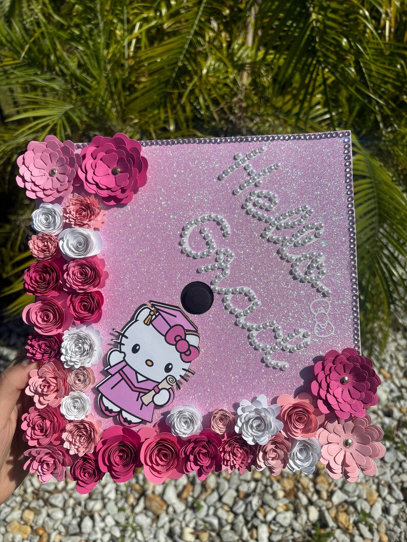 Kitty Graduation Cap Topper Hello Grad Graduation Cap Custom Handmade ...