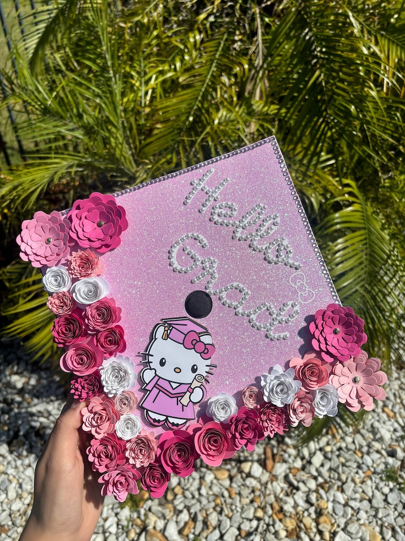 Kitty Graduation Cap Topper Hello Grad Graduation Cap Custom Handmade ...