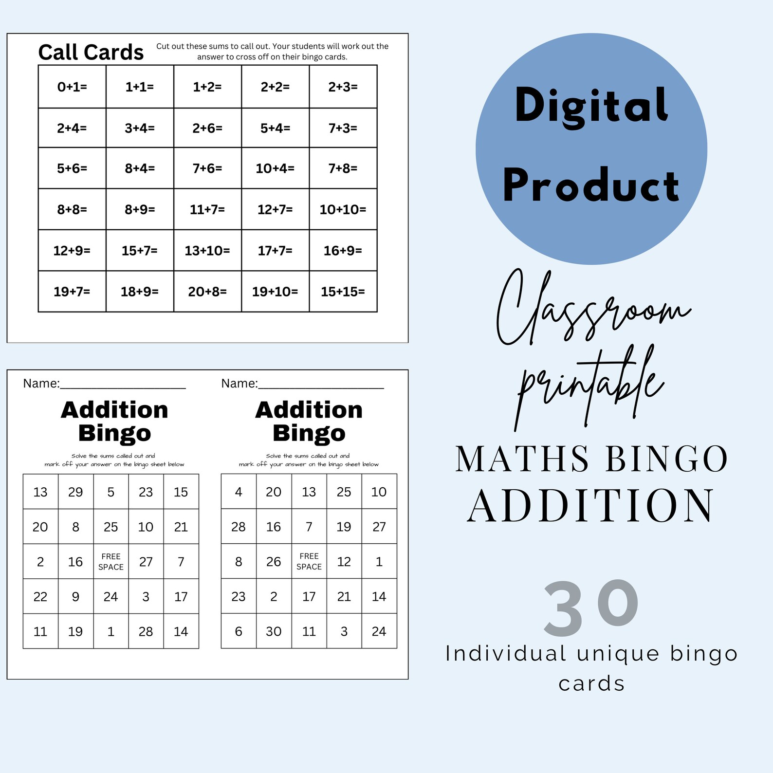 Printable Maths Bingo Cards, Maths Games for Kids, Maths Bingo ...