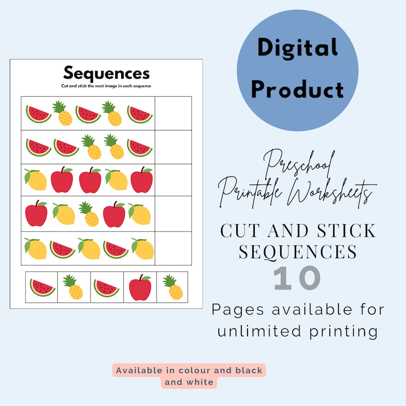 Preschool Cut and Paste Activity, Complete the Pattern, Complete the ...