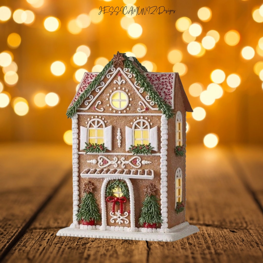Gingerbread Christmas House With Lights and Trees 13-inch - Etsy