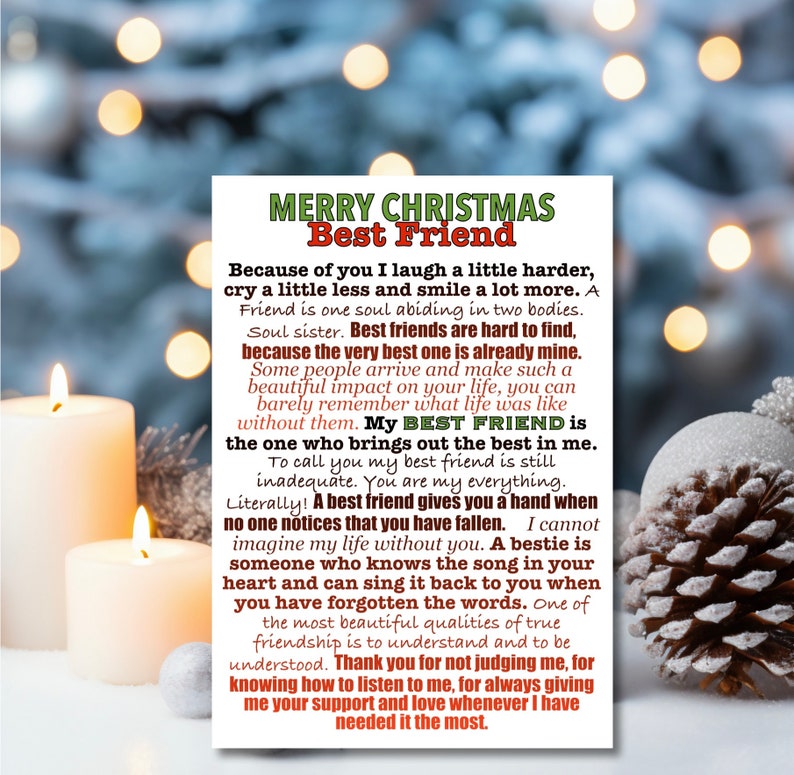BEST Friend Merry Christmas Card, BFF Xmas Card, BESTIE Seasons ...