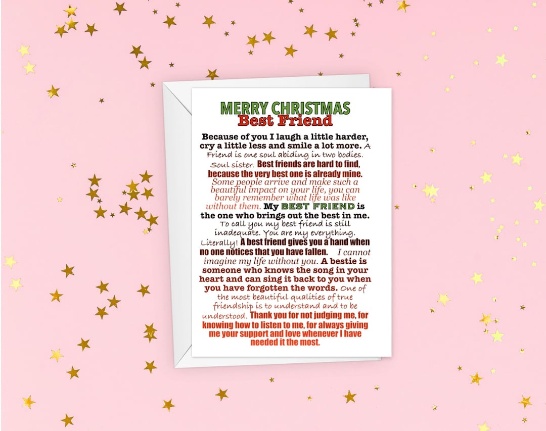 BEST Friend Merry Christmas Card, BFF Xmas Card, BESTIE Seasons ...
