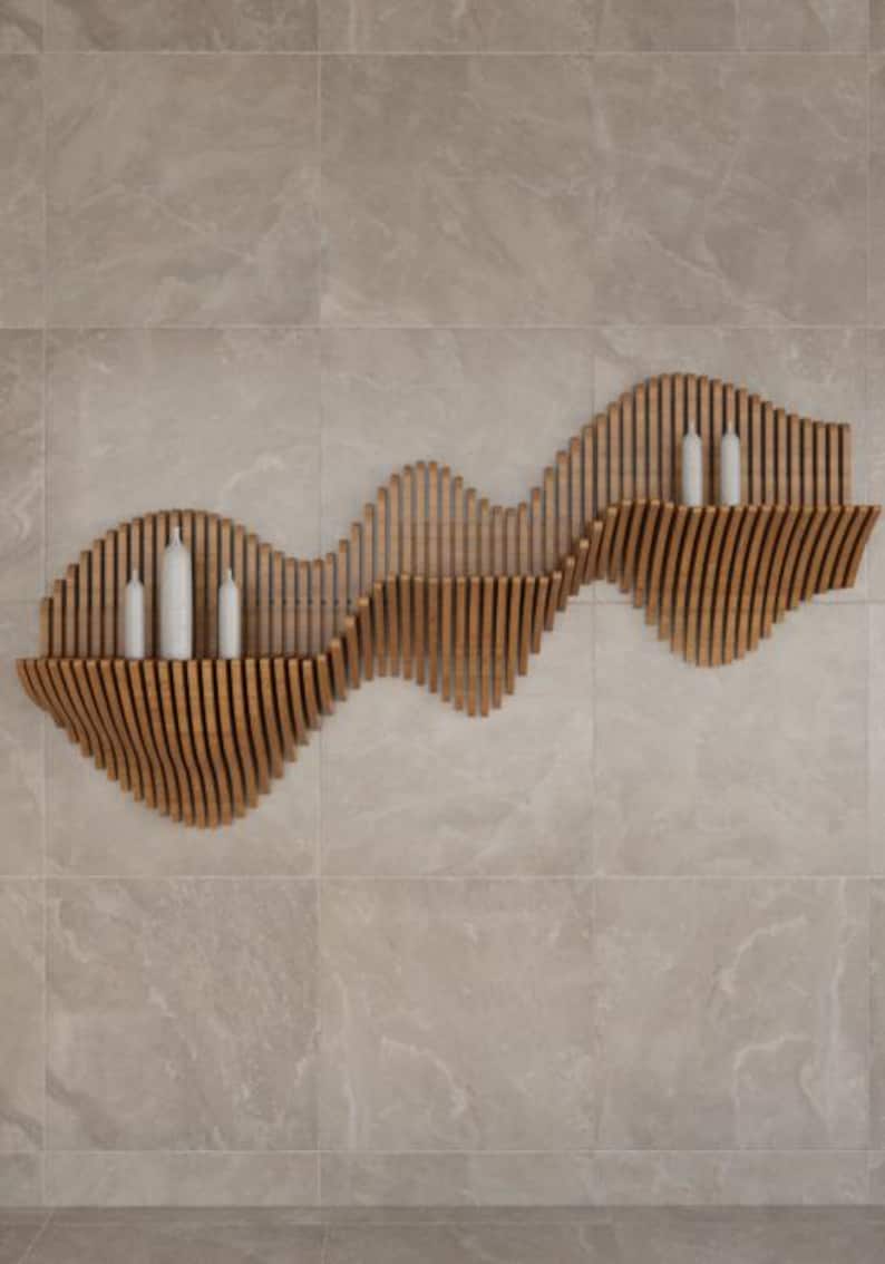 Parametric Wall Art Wavy Wooden Shelf Decor,parametric Wavy Wooden Wall ...