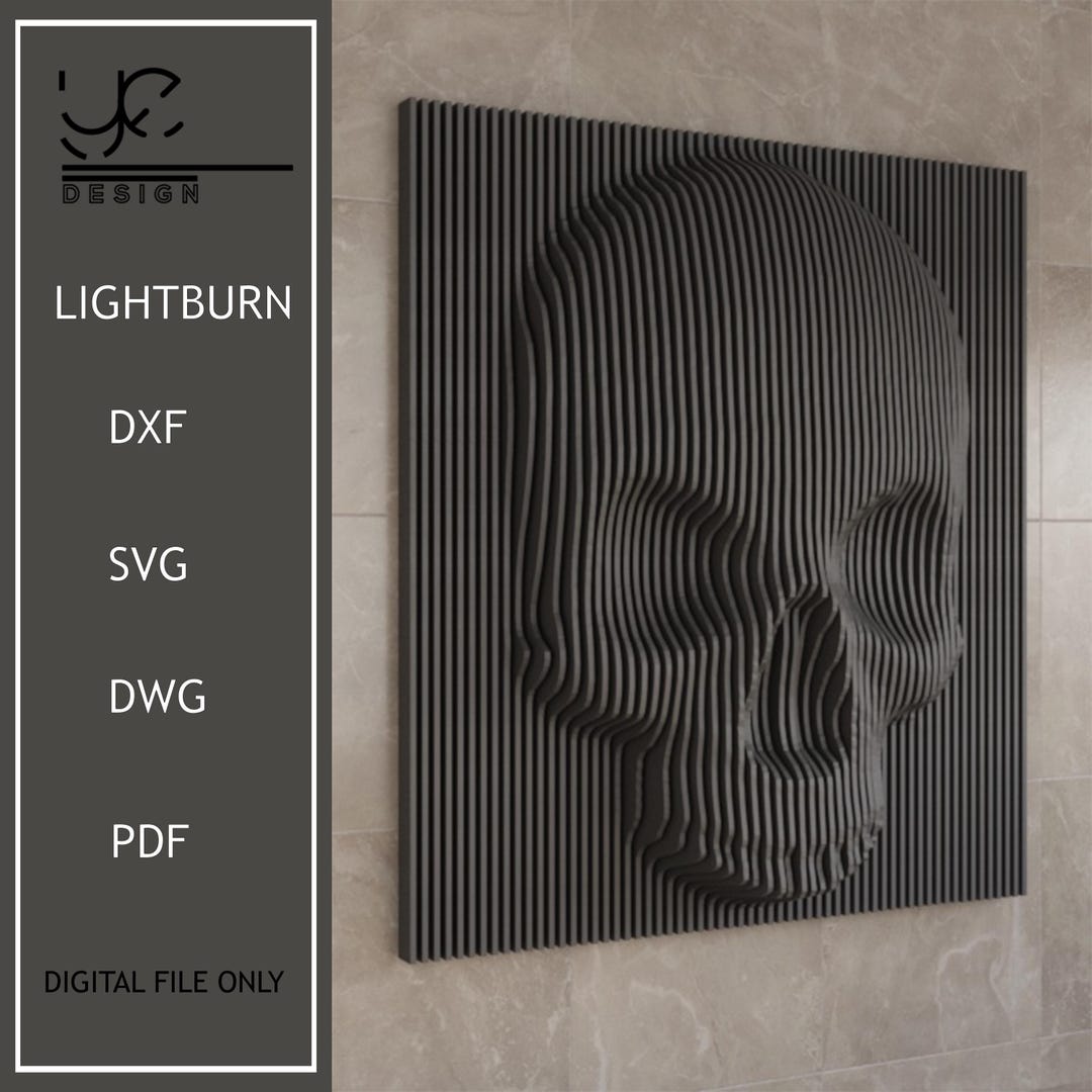 Parametric Skull Wooden Wall Decor: Wavy Modern Art (DXF, SVG, PDF) - Etsy