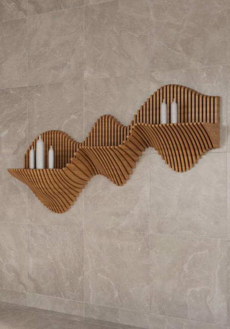Parametric Wall Art Wavy Wooden Shelf Decor,parametric Wavy Wooden Wall ...