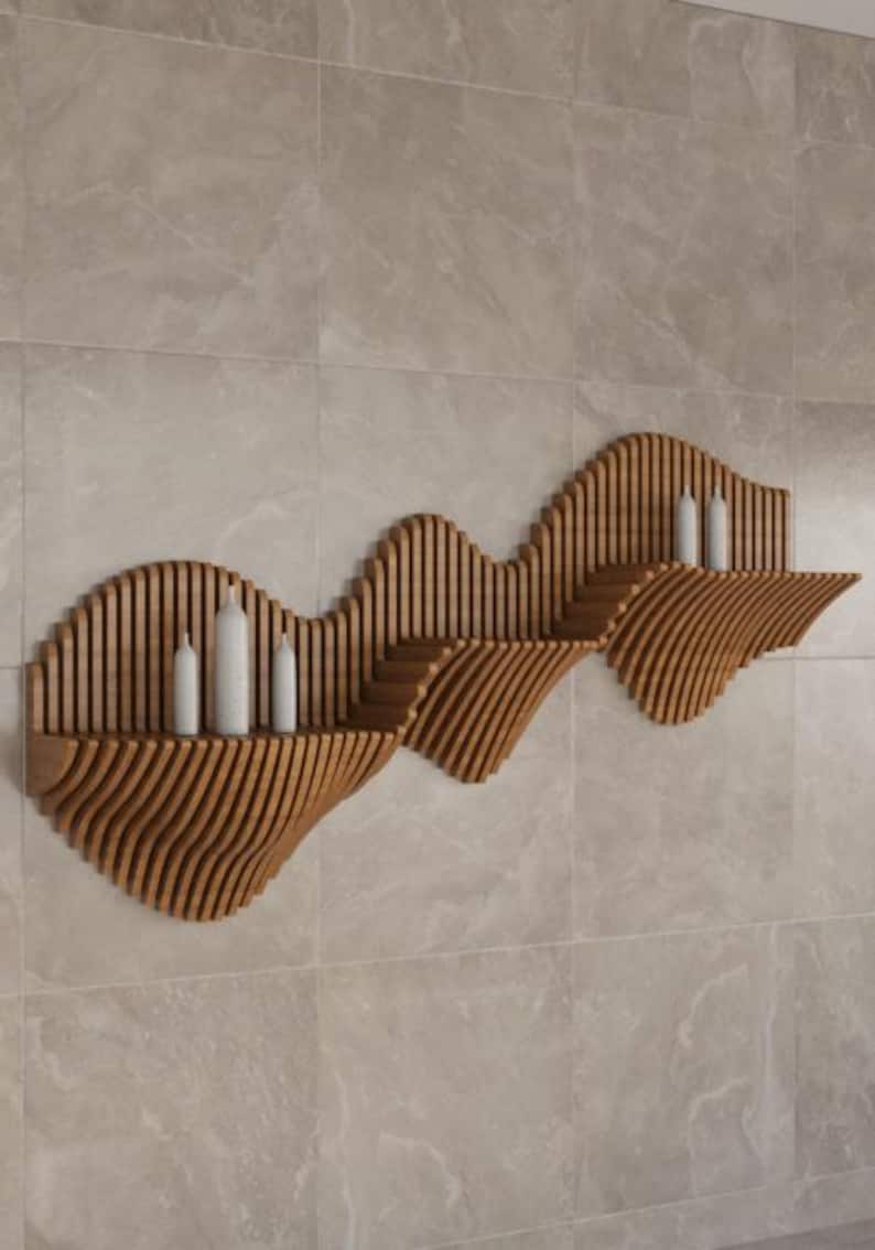 Parametric Wall Art Wavy Wooden Shelf Decor,parametric Wavy Wooden Wall ...