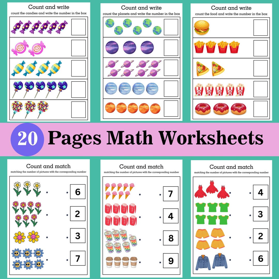 20 Pages Printable Preschool Math Worksheets, Early Math, Counting ...