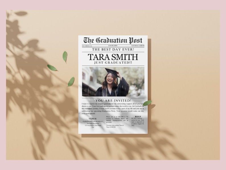 Graduation Party Invitation Newspaper Graduation Invitation Graduation ...