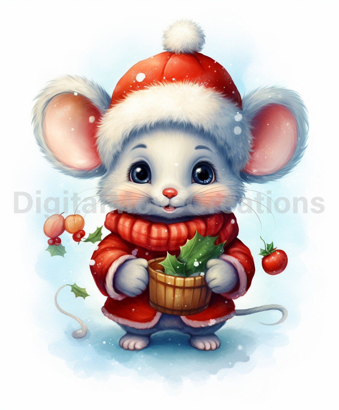 Christmas Mouse Clipart Bundle | 20 High-quality Jpgs | Watercolor ...