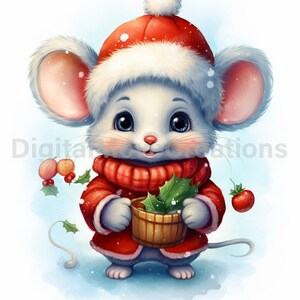 Christmas Mouse Clipart Bundle | 20 High-quality Jpgs | Watercolor ...
