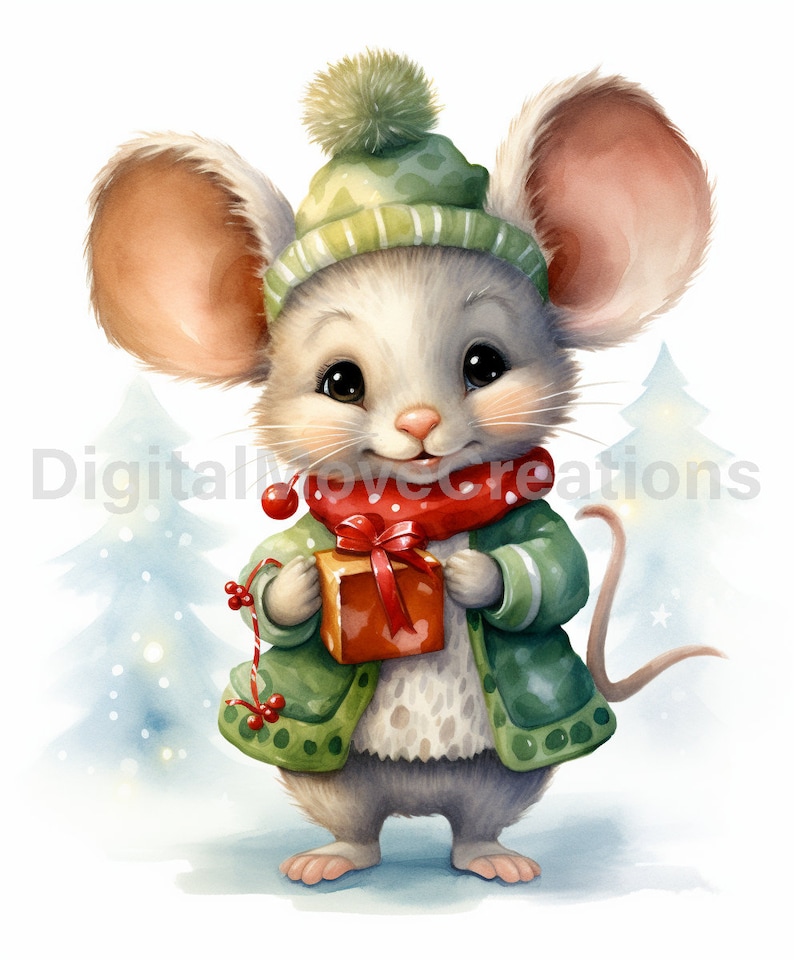 Christmas Mouse Clipart Bundle | 20 High-quality Jpgs | Watercolor ...