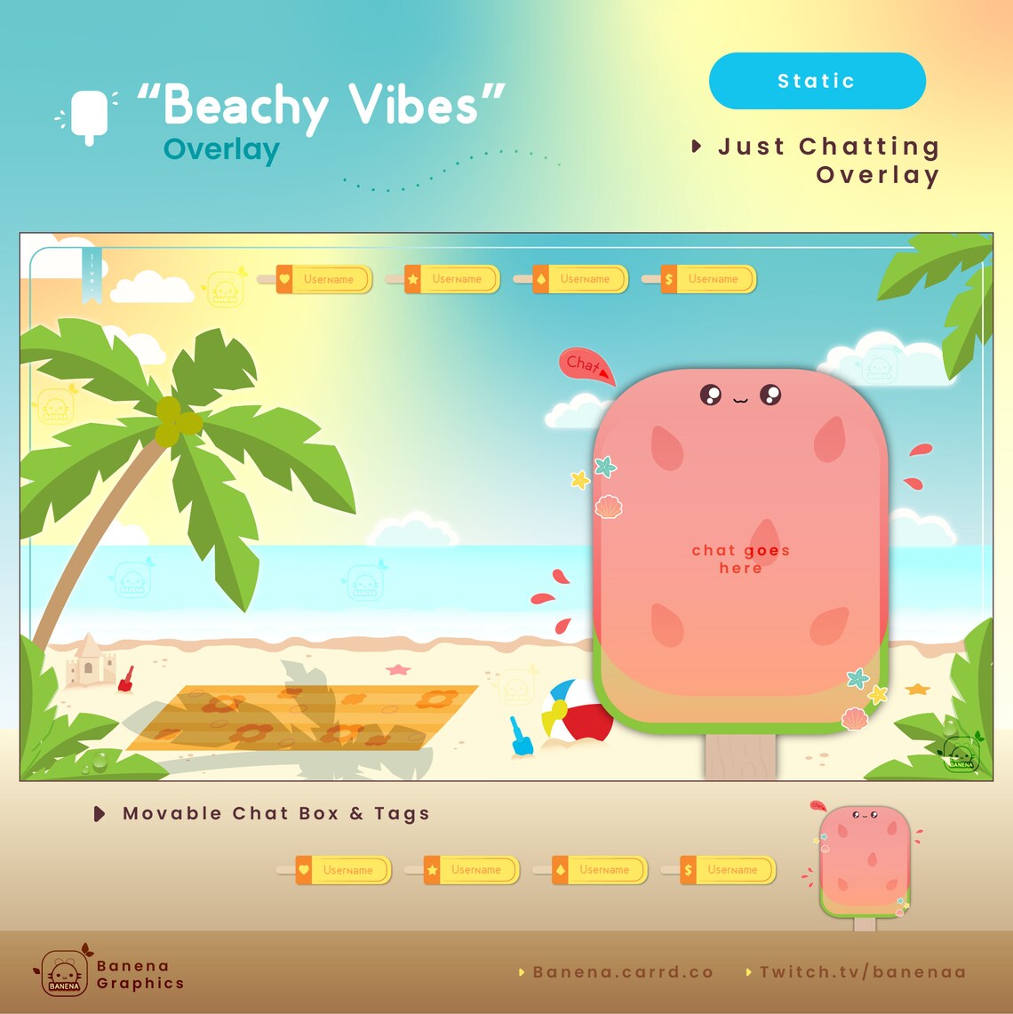 Twitch Overlay Beachy Vibes | Stream Package Beach Theme | Customizable ...
