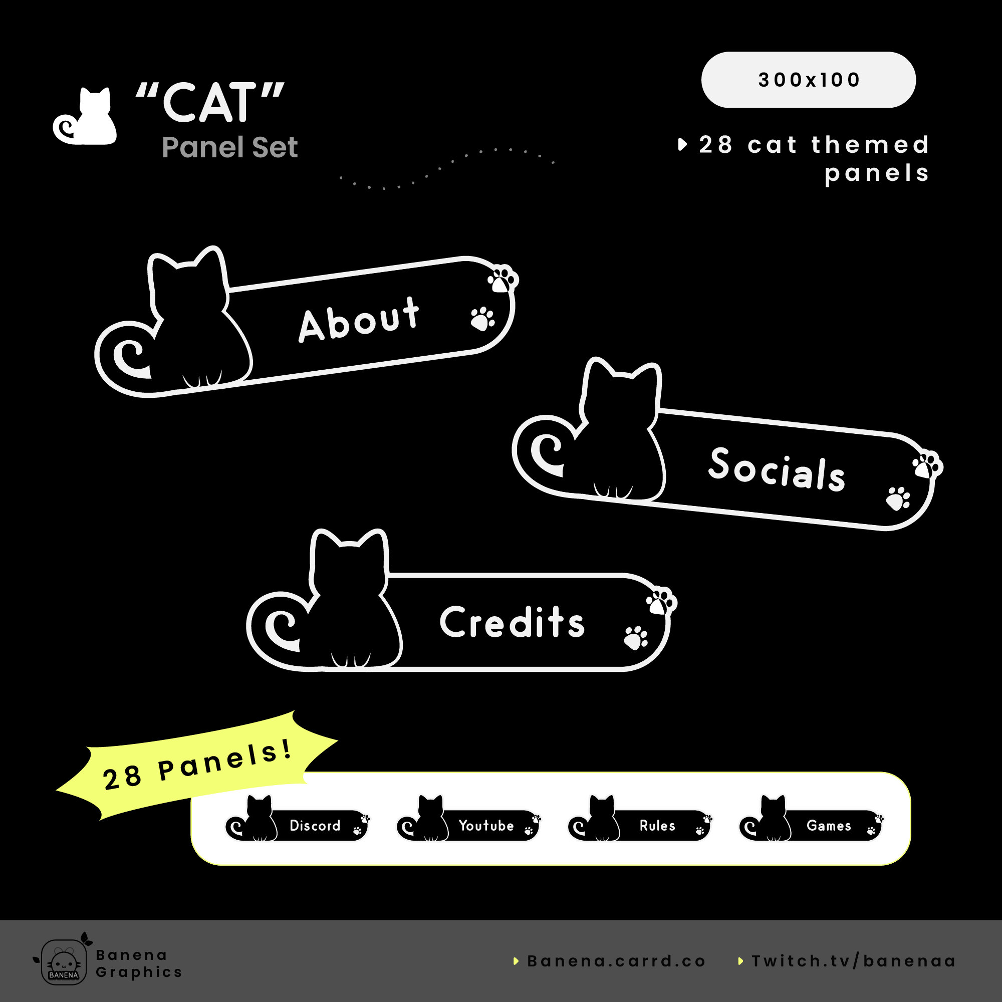 28 CAT Black & White Panels | Twitch Panels - Etsy