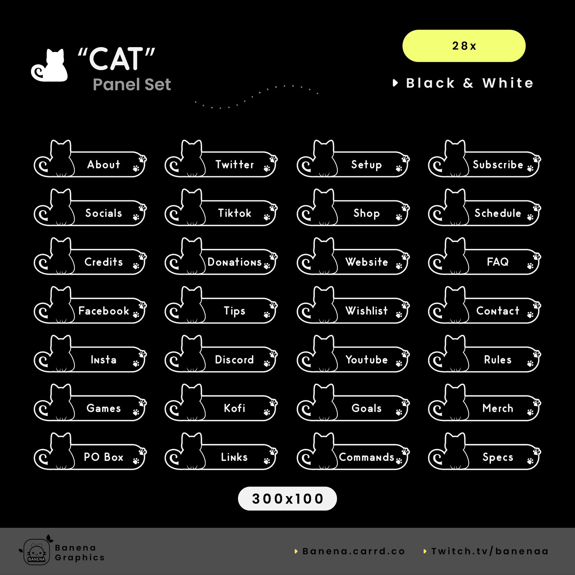 28 CAT Black & White Panels | Twitch Panels - Etsy