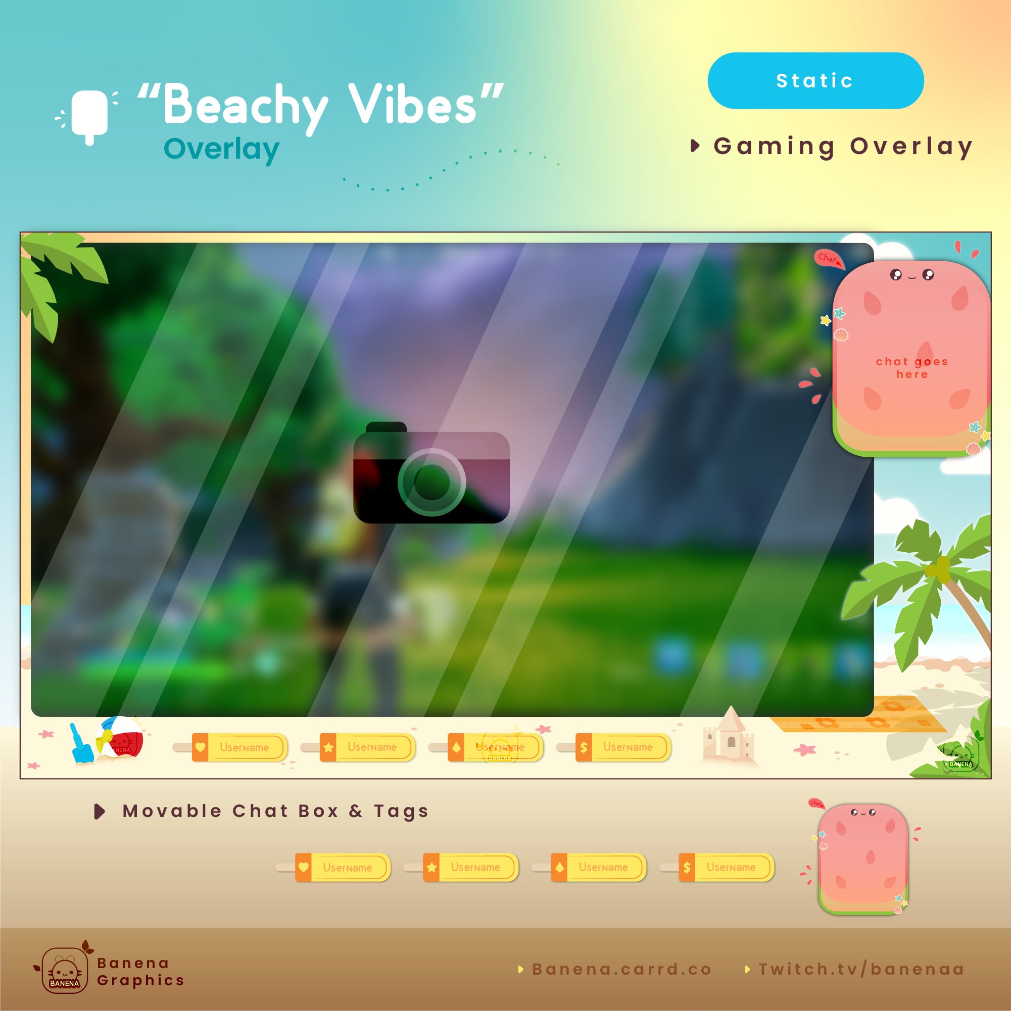Twitch Overlay Beachy Vibes | Stream Package Beach Theme | Customizable ...