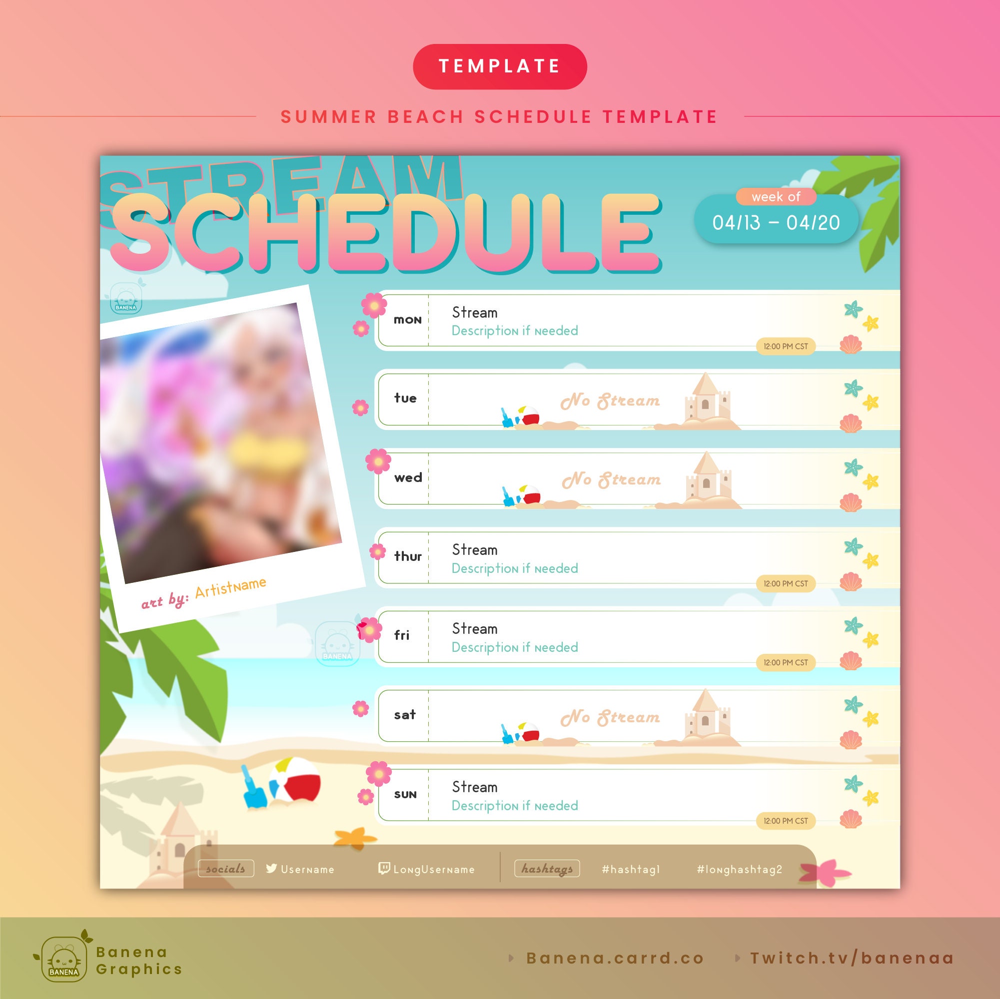 Stream Schedule Summer Beach | Summer Beach Theme | Vtuber Schedule - Etsy