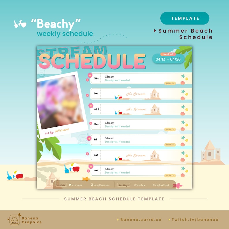 Stream Schedule Summer Beach | Summer Beach Theme | Vtuber Schedule - Etsy