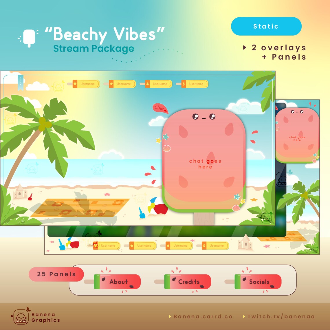 Twitch Overlay Beachy Vibes | Stream Package Beach Theme | Customizable ...