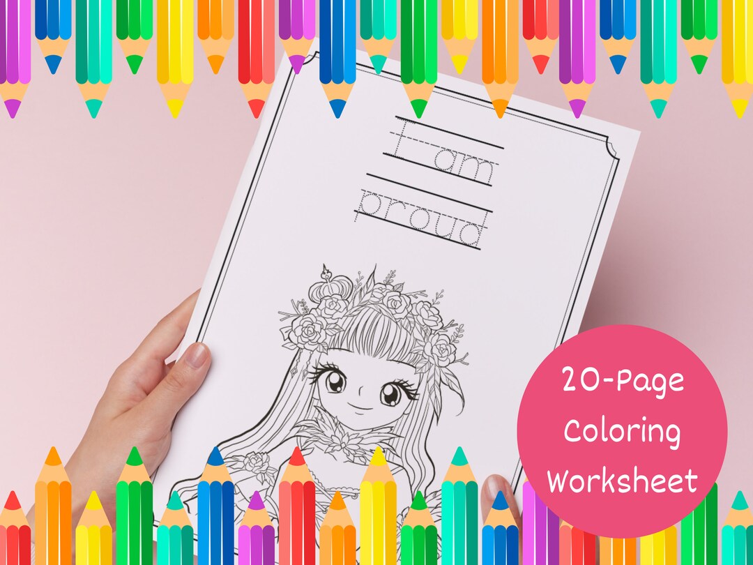 Cute Girl Affirmation Coloring Worksheets Printable Worksheet - Etsy