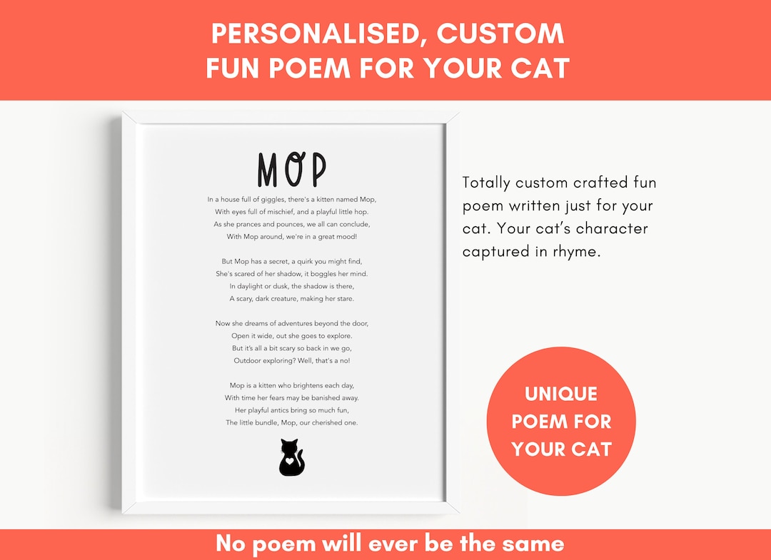 Unique Cat Poem Fully Customised Bespoke Cat Poem Cat Birthday Gift Cat ...