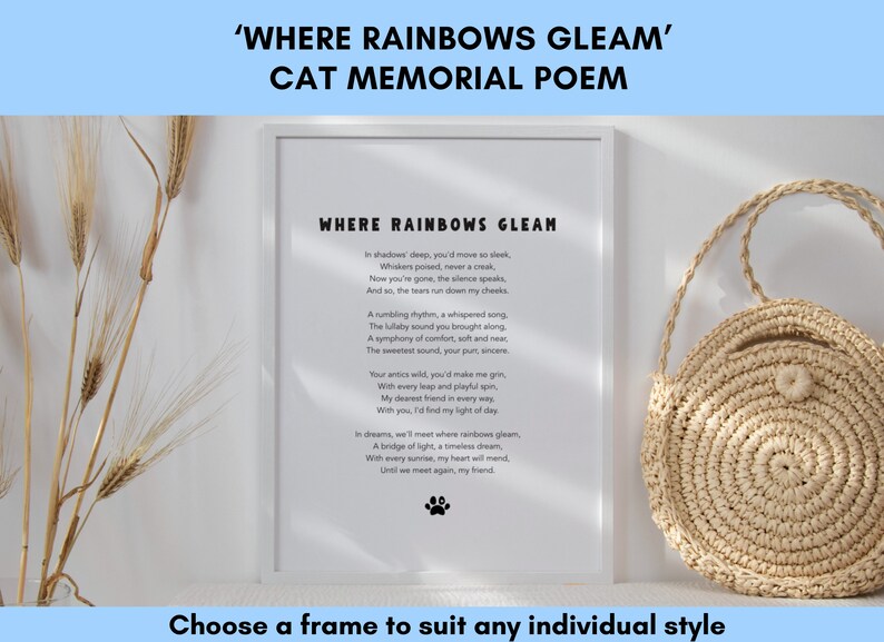 Cat Memorial Poem - Where Rainbows Gleam | Cat Loss Poem | Cat ...