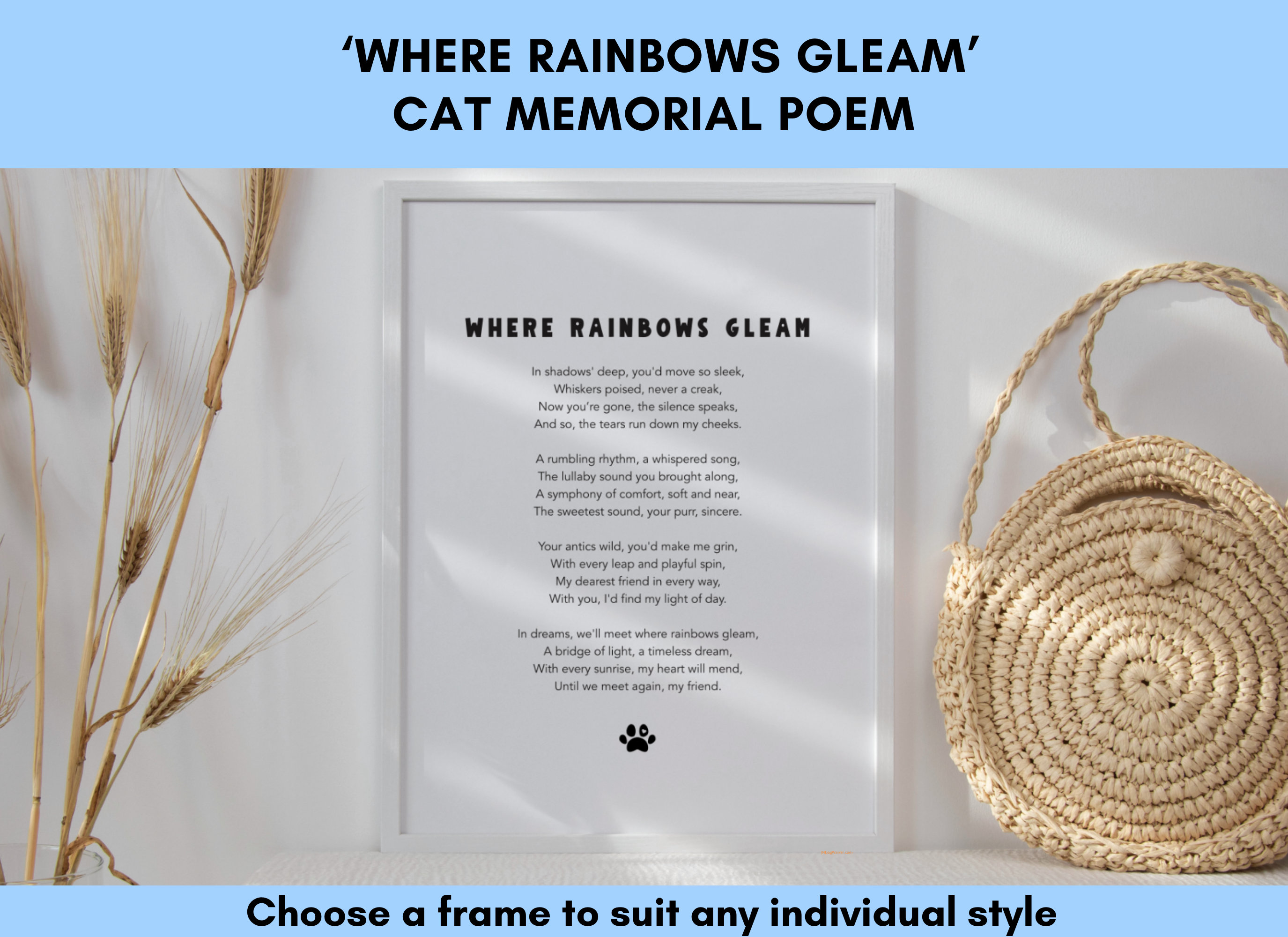 Cat Memorial Poem - Where Rainbows Gleam | Cat Loss Poem | Cat ...