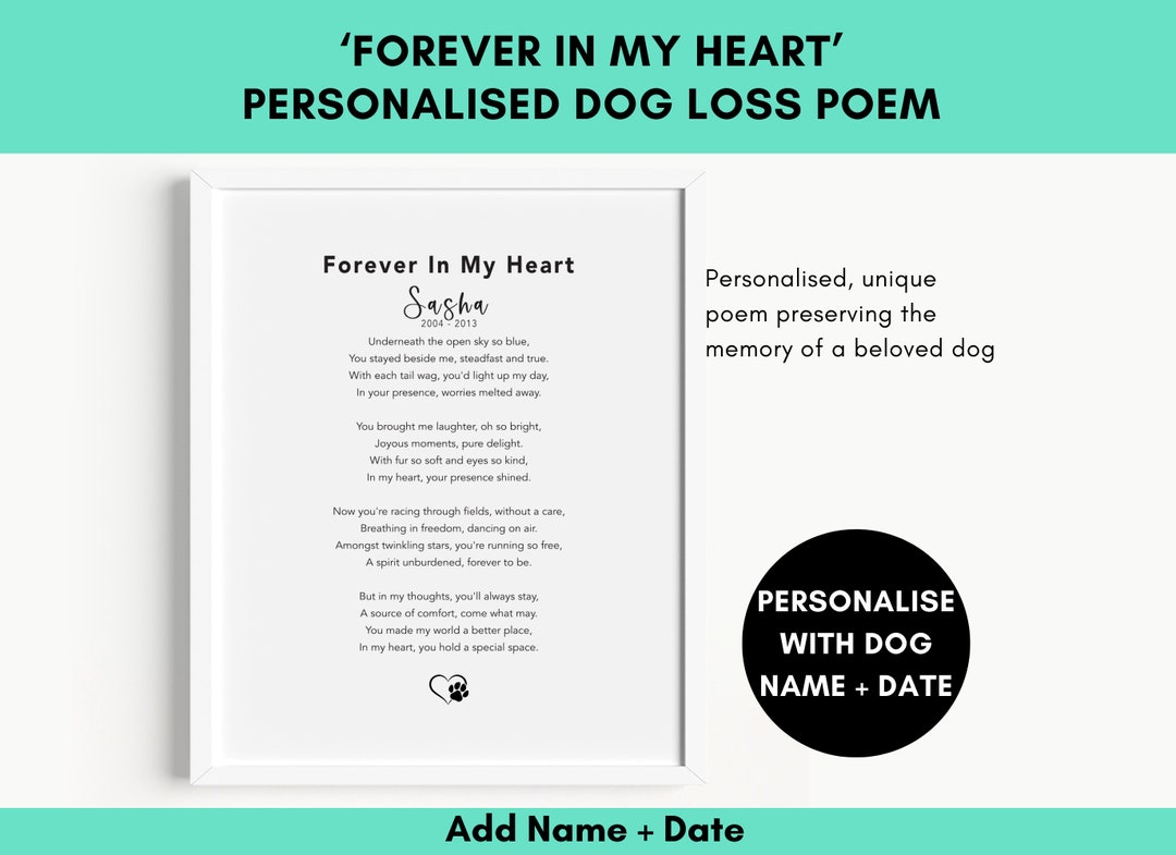 Personalised Forever in My Heart Poem | Unique Dog Remembrance Poem ...