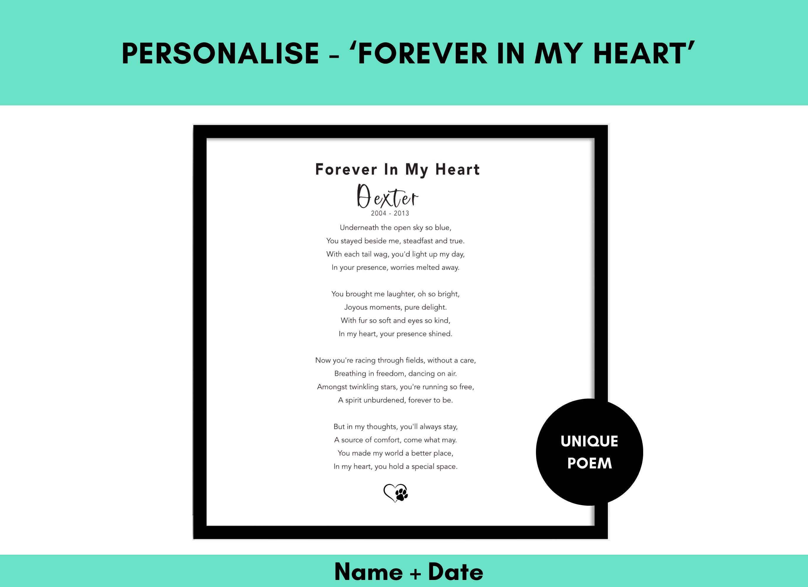 Personalised Forever in My Heart Poem | Unique Dog Remembrance Poem ...