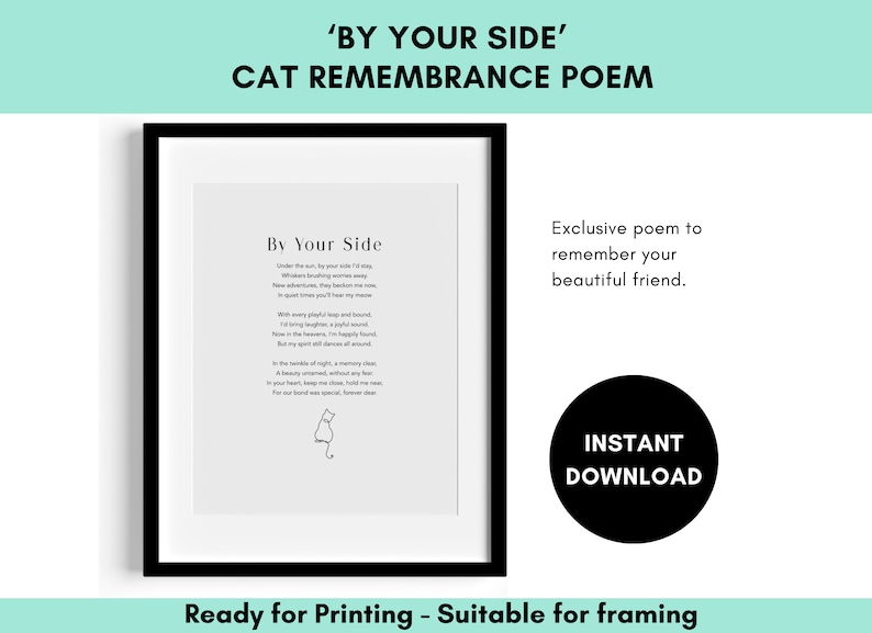 Unique Cat Loss Poem - by Your Side | Cat Remembrance Gift | Cat ...