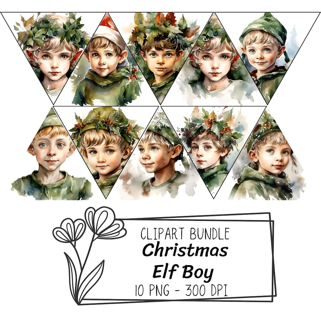 Christmas Elf Boys Watercolor Clipart Bundle 10 High-quality - Etsy