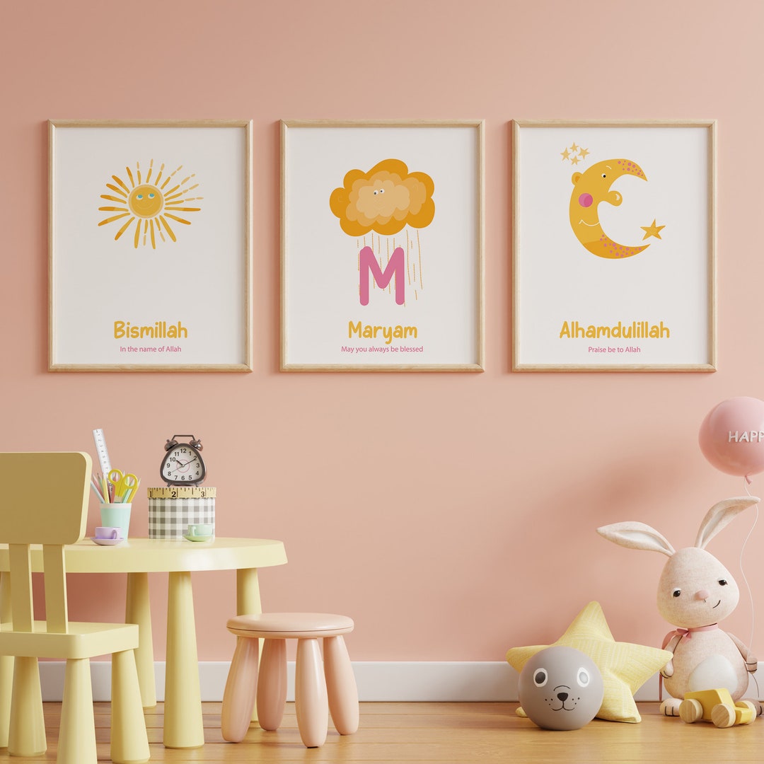Set of 3 Printable Muslim Nursery Posters and Prints, Personalised ...