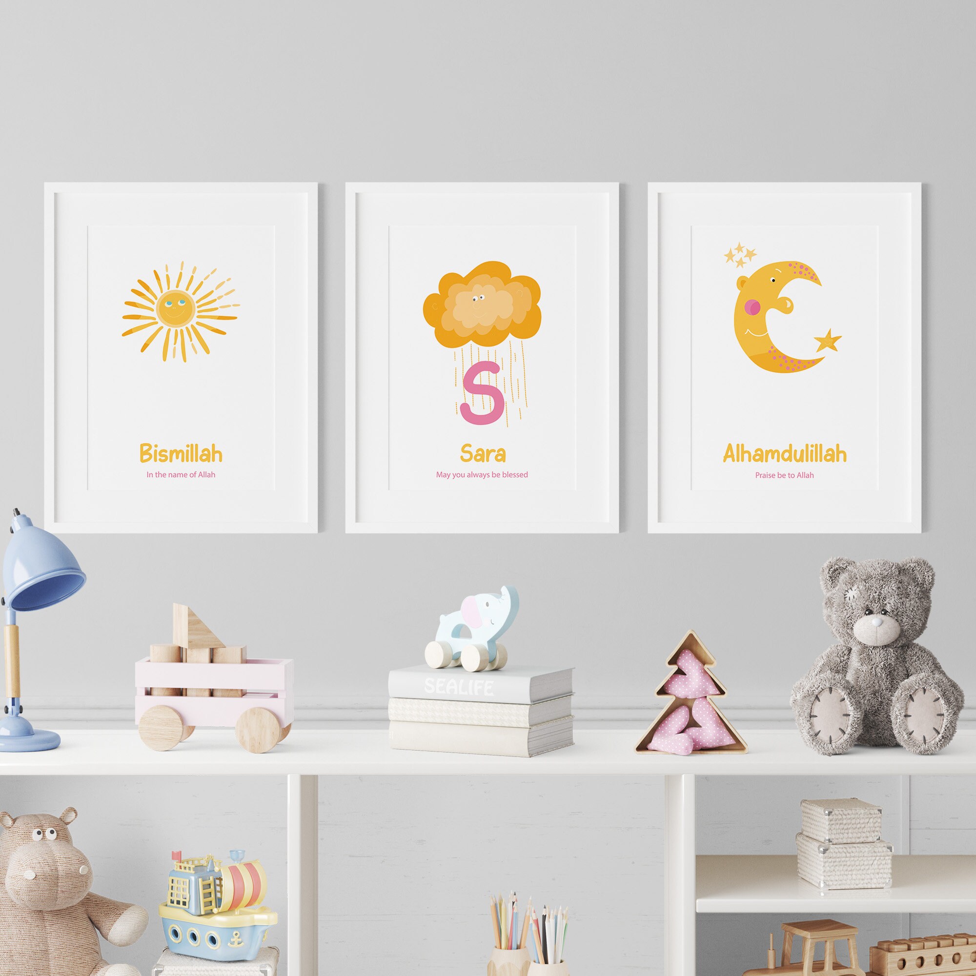 Set of 3 Printable Muslim Nursery Posters and Prints, Personalised ...
