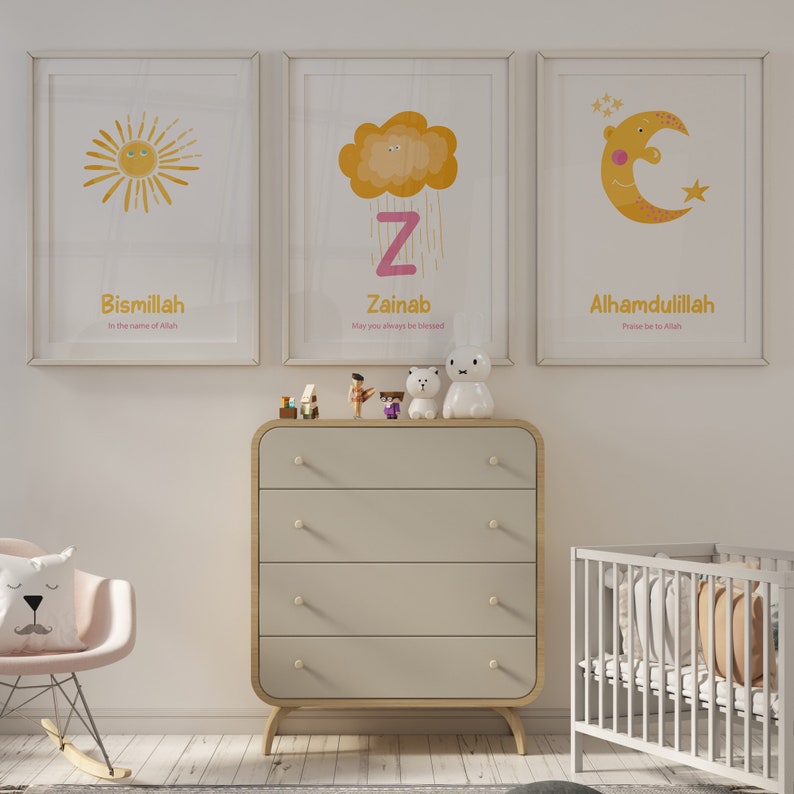 Set of 3 Printable Muslim Nursery Posters and Prints, Personalised ...