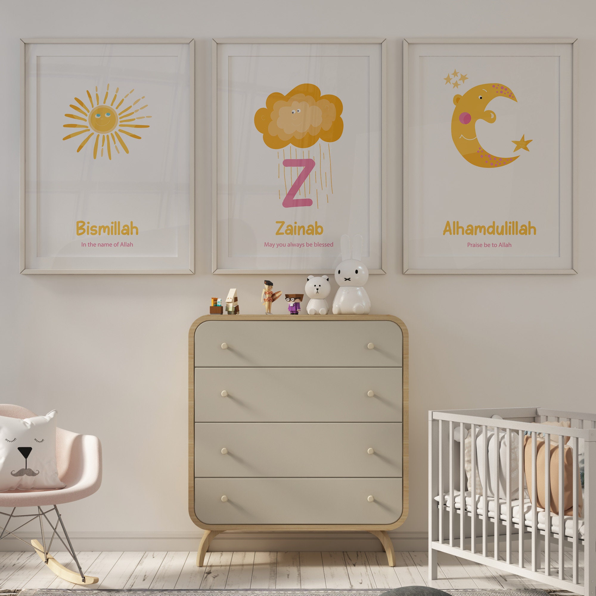Set of 3 Printable Muslim Nursery Posters and Prints, Personalised ...