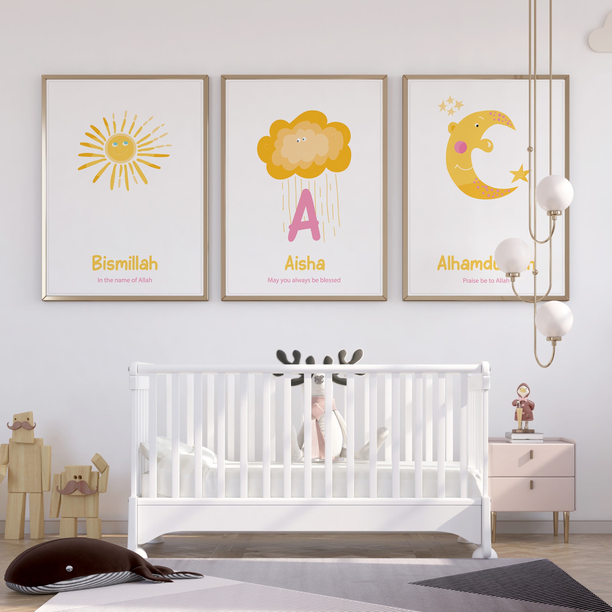 Set of 3 Printable Muslim Nursery Posters and Prints, Personalised ...