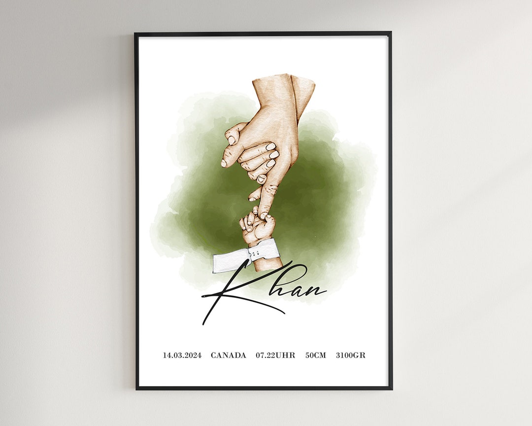 Personalised Birth Print, Newborn Family Print, Birth Stats Nursery ...