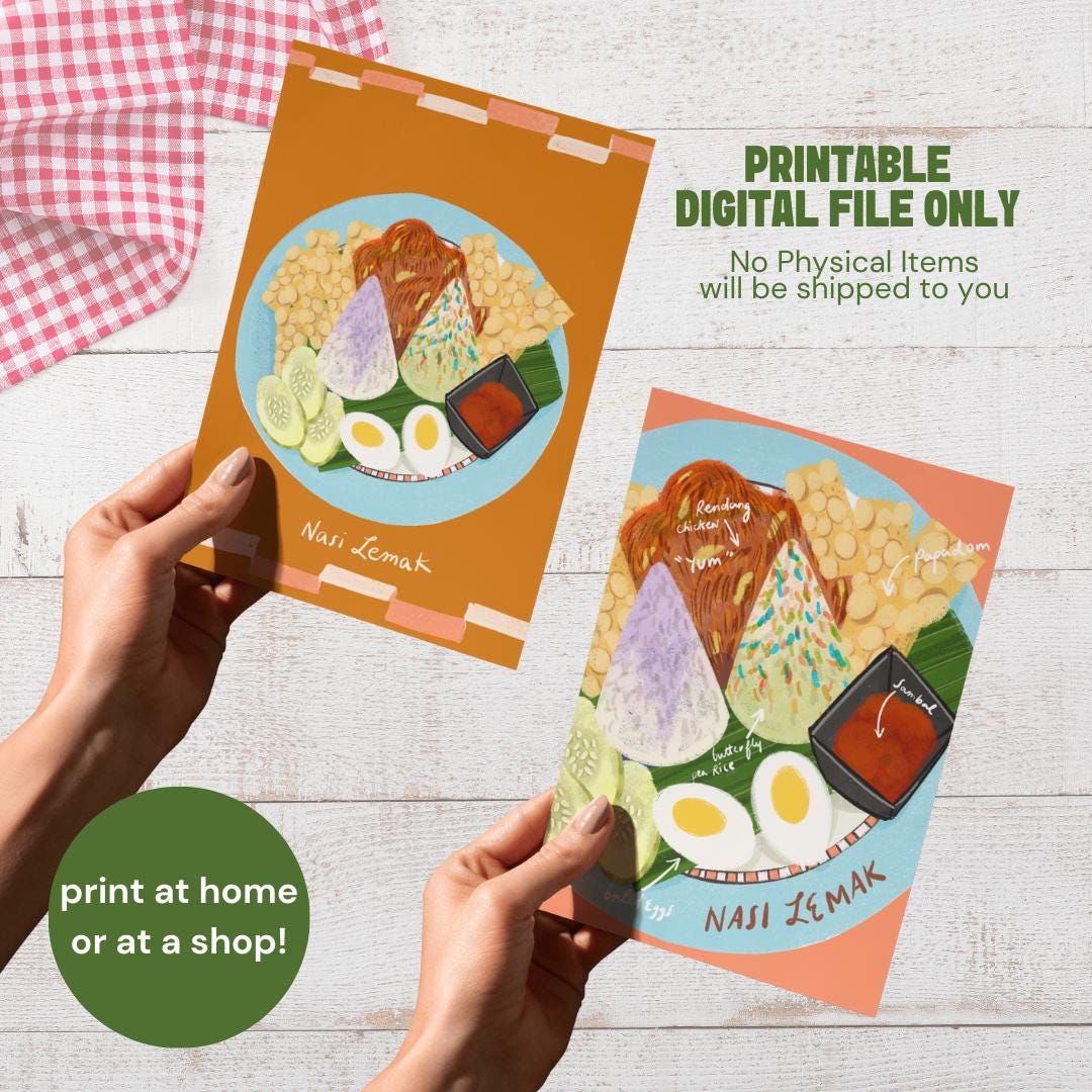 Printable Nasi Lemak Digital Illustration Set of 2 Digital Download - Etsy