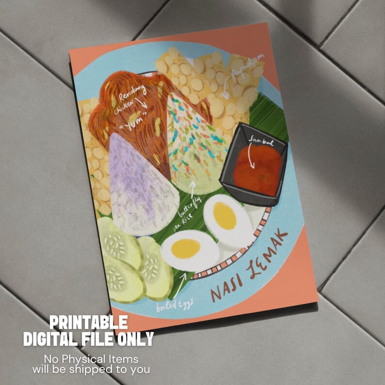 Printable Nasi Lemak Digital Illustration Set of 2 Digital Download - Etsy
