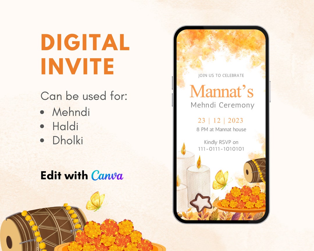 Mehndi E-vite, Mehndi Invitation Digital, Holud Invitation, Mendhi ...